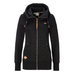 Ragwear Damen Kapuzensweatjacke &raquo;NESKA DOTS MULTICOLOR ZIP O&laquo; Longsleeve Jacke im Multicolor-Allover-Dots-Print-Design schwarz S
