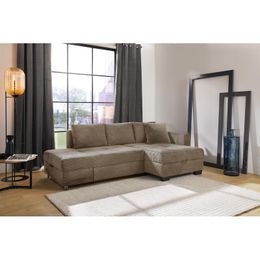 Jockenh&ouml;fer Ecksofa &raquo;Fantasy L-Form, B: 247 cm, Dreh-Schwenk-Ottomane&laquo; mit Bettfunktion, Bettkasten & Zierkissen, wandelbar zum Big-Sofa beige Korpus: 100% 