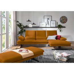 W.Schillig Ecksofa &raquo;broadway, Designsofa mit tollem Sitzkomfort&laquo; Sitztiefenverstellung, Kopfteil- & Seitenteilverstellung, Breite 291cm gelb Stoff S37