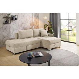 Jockenh&ouml;fer Ecksofa &raquo;Lemberg L-Form, B: 232 cm, Dreh-Schwenk-Ottomane&laquo; mit Bettfunktion, Bettkasten & Zierkissen, wandelbar zum Big-Sofa beige Korpus: 100% 