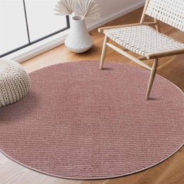Carpet City Teppich &raquo;Frise&eacute;-Teppich FANCY900&laquo; rund 12 mm H&ouml;he Kurzflor, Einfarbig, 3D-Optik, Streifen Look rosa Polypropylen