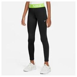 Leggings Nike "G NP LEGGING", Kinder, Gr. XL (164/170), N-Gr, schwarz, volt, wei&szlig;, Obermaterial: 83% Polyester, 17% Elasthan, Hosen Leggings, mit Mesh-Eins&auml;tzen, mit Dri-FIT-Technologie, elastisch