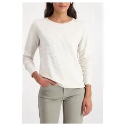 Langarmshirt monari "Shirt Pailletten Stick", Damen, Gr. 44, pearl, Web, Obermaterial: 70% Viskose, 25% Modal, 5% Elasthan, unifarben, regular fit taillenbedeckt, Rundhals, eingesetzt abgesteppte Kante, Shirts Langarmshirt, Regular fit mit Rundhalsausschnitt
