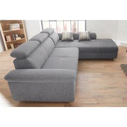 Jockenh&ouml;fer Ecksofa &raquo;Landshut L-Form, B: 295 cm&laquo; mit Bettfunktion, Kopfteilverstellung & 2 Zierkissen grau Struktur ( 100% Polyester);Zierkissen: 100% Polyester