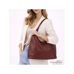 ORE10 Leder-Schultertasche "Vercelli" in Bordeaux - (B)40 x (H)30 x (T)14 cm - 77% | Damen-taschen