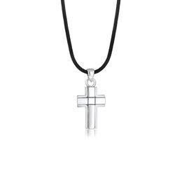 Kuzzoi Herren Kette mit Anh&auml;nger &raquo;Lederkette Anh&auml;nger Kreuz 925 Sterling Silber&laquo; silber
