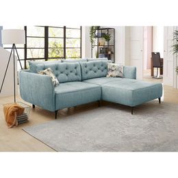 Jockenh&ouml;fer Ecksofa &raquo;Salo L-Form, B: 251 cm&laquo; im Retrolook mit Wellenfederung, mit Zierkissen blau Veloursstoff (100% Polyester);Kissen: 90% Polyester, 10% Viskose