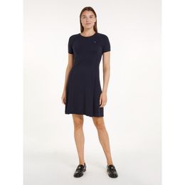 Tommy Hilfiger Damen Jerseykleid &raquo;CO JERSEY STITCH F&F DRESS&laquo; mit Logostickerei auf der Brust blau XXL (44), N-Gr