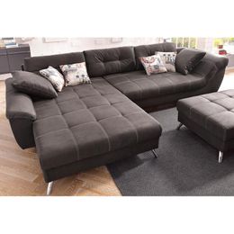 Jockenh&ouml;fer Ecksofa &raquo;San Francisco L-Form, B: 358 cm&laquo; mit Zierkissen, eingearbeiteter Kaltschaummatte braun Luxus-Microfaser ALCATOP (100% Polyester);Luxus-