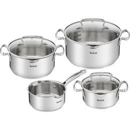 Tefal Topf-Set &raquo;Duetto+ G719S7&laquo; Set, Kochtopf mit Glasdeckel 16/20/24 cm, Stielkasserolle 16 cm, 7 Stk. tlg. Edelstahl 18/10 grau