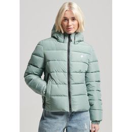 Superdry Damen Steppjacke &raquo;HOODED SPIRIT SPORTS PUFFER&laquo; mit Kapuze aus wasserabweisendem Material gr&uuml;n L