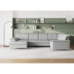 DOMO collection Wohnlandschaft &raquo;Franzi optional mit Bettfunktion, Bettkasten & Kopfteilverstellung&laquo; U-Form, Recamiere links, silber, B/T: 352/214 cm 