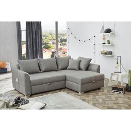 Jockenh&ouml;fer Ecksofa &raquo;Boomer L-Form, B: 236 cm&laquo; mit Bettfunktion, Bettkasten & Zierkissen, 2 separate Liegefl&auml;chen grau Korpus: 100% Polyester;Kissen: 100% 