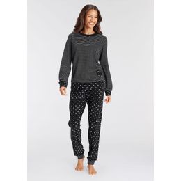 Vivance Dreams Damen Pyjama 2-teilig, 2 tlg. aus weichem Frott&eacute;e mit Streifen und Herzen grau 32/34