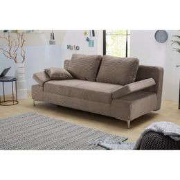 Jockenh&ouml;fer Schlafsofa &raquo;Jano, B: 202 cm, Liegefl. 144x200 cm&laquo; mit Bettfunktion, Bettkasten, Armteilverstellung & 1 Zierkissen grau