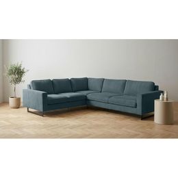 Home Affaire Ecksofa &raquo;Pinto, XXL, 250/290 cm, langer Schenkel, Ottomane&laquo; Cord, Chenille, Lederoptik, mit Keder, Metallf&uuml;&szlig;e, Wellenunterfederung blau 
