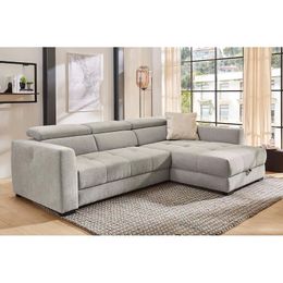 Jockenh&ouml;fer Ecksofa &raquo;San Marino L-Form, B: 300 cm, mit 30 cm elektr. Sitztiefenverstellung&laquo; mit Bettkasten, Kopfteilverstellung, USB-Anschluss & Zierkissen grau 