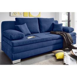 Jockenh&ouml;fer Schlafsofa &raquo;Lindau, B: 203 cm, Liegefl. 160x203 cm&laquo; mit Bettfunktion, Bettkasten, Zierkissen & Kaltschaumtopper blau Luxus-Microfaser (100% Polyester)