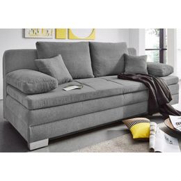 Jockenh&ouml;fer Schlafsofa &raquo;Lindau, B: 203 cm, Liegefl. 160x203 cm&laquo; mit Bettfunktion, Bettkasten, Zierkissen & Kaltschaumtopper grau Luxus-Microfaser (100% Polyester)