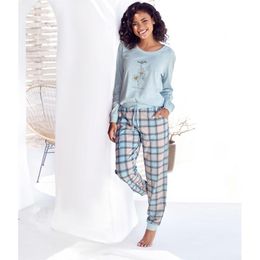 Vivance Dreams Damen Pyjama 2-teilig, 2 tlg. mit Frontdruck blau 36/38