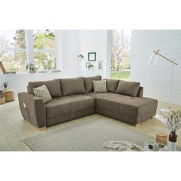 Jockenh&ouml;fer Ecksofa &raquo;Luzern L-Form, B: 254 cm&laquo; mit Bettfunktion, Bettkasten, seitl. Tasche & Zierkissen braun Luxus-Microfaser (100% Polyester)