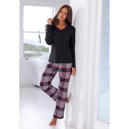 Lascana Damen Lascana Pyjama 2-teilig, 2 tlg. mit kuscheliger Flanellhose bunt 32
