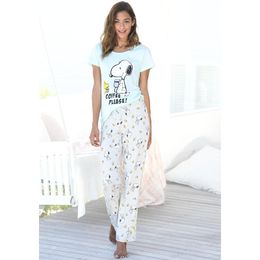 PEANUTS Damen Pyjama 2-teilig, 2 tlg. mit Snoopy und Woodstock Druck grau 32/34