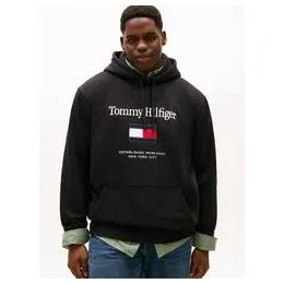Tommy Hilfiger Big & Tall Hoodie "BT-TOMMY EMBRO FLAG", Herren, Gr. 3XL, schwarz, Sweatware, Obermaterial: 64% Baumwolle, 36% Polyester, TOMMY HILFIGER BIG & TALL, regular fit normal, Rippb&uuml;ndchen, Sweatshirts Hoodie, Gro&szlig;e Gr&ouml;&szlig;en