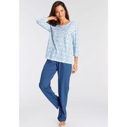 Vivance Dreams Damen Pyjama 2-teilig, 2 Stk. mit gestreiftem Oberteil blau 36/38
