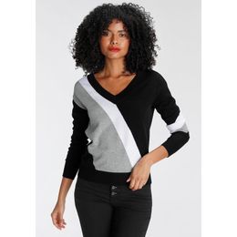 AJC Damen AJC Streifenpullover mit trendigem Diagonal-Colourblocking schwarz-wei&szlig; 36/38 (S)