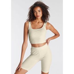Lascana Damen Lascana Shorty bestehend aus Top und Shorts aus Rippmaterial, Homewear-Set beige 40/42