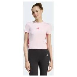 T-Shirt Adidas SPORTSWEAR "ESSENTIALS 3-STREIFEN SLIM BABY", Damen, Gr. L, clear pink, pure ruby, Obermaterial: 93% Baumwolle, 7% Elasthan, Rundhals, Shirts T-Shirt, schmale Passform, Rundhalsausschnitt, mit Elasthan-Anteil