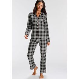 H.I.S. H.I.S Damen Pyjama Set, 2-teilig, 2 tlg. aus Flanell mit Allover-Karomuster schwarz-wei&szlig; 32