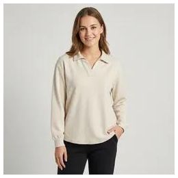 Langarm-Poloshirt Only CARMAKOMA "CARGRETCHEN LS POLOCOLLAR BLOUSE JRS", Damen, Gr. S, birch detail:melange, Jersey, Obermaterial: 78% Polyester, 17% Viskose, 5% Elasthan, meliert, regular fit, V-Ausschnitt, Shirts