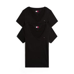 Tommy Jeans Damen T-Shirt &raquo;TJW 2PACK V-NECK TEE&laquo; Packung, 2-er Pack, 2 Stk. mit Logostickerei schwarz L (40)