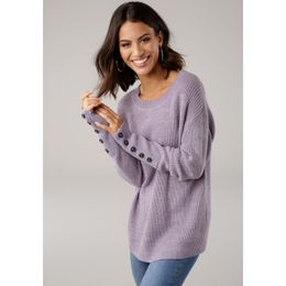 Laura Scott Damen Strickpullover &Uuml;bergangspullover aus Grobstrick, mit Zierkn&ouml;pfen lila 40