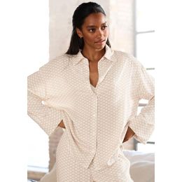 Lascana Damen Lascana Pyjamaoberteil 1-teilig, mit edlem Allover-Druck beige 46