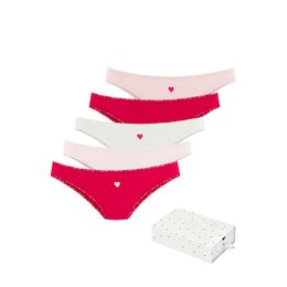 Lascana Damen Lascana Brasilslip &raquo;Geschenk Box&laquo; 5er-Pack, mit s&uuml;&szlig;en Herzchen-Prints und aus elastischer Baumwoll-Qualit&auml;t rot 32/34