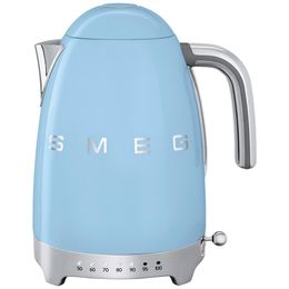 Smeg Wasserkocher 50&acute;s Style, Pastellblau, Metall, 1,7 L, 22.30x28x17.10 cm, automatische Abschaltung, manuelle Trockengehschutz, &Uuml;berhitzungsschutz, 360&deg;-Sockel, Anti-Rutsch-F&uuml;&szlig;e, ergonomischer Griff, flaches Heizelement, abgedecktes weit aufklappbarer Deckel, herausnehmbarer Filter, Signalton, Temperaturstufen individuell einstellbar, Warmhaltefunktion, Beleuchtung, variable Temperaturauswahl, K