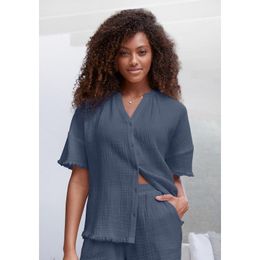 s.Oliver Damen s.Oliver Pyjamaoberteil 1-teilig, aus gewebtem Musselinstoff blau 34