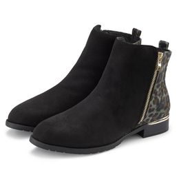 Lascana Damen Lascana Stiefelette &raquo;Ankle Boots, Stiefel&laquo; mit Leo-Print VEGAN schwarz 36
