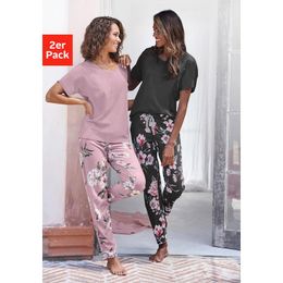 Vivance Dreams Damen Pyjama 2er Pack, 4 tlg. mit Blumendruck schwarz 36/38