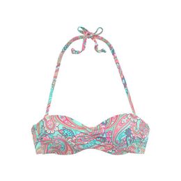 Venice Beach Damen B&uuml;gel-Bandeau-Bikini-Top &raquo;Paislee&laquo; bedruckt, wattierte Cups, seitliche St&auml;bchen, abnehmbare Tr&auml;ger gr&uuml;n 38, Cup E