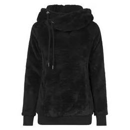 Sweatshirt Urban Classics "Urban Classics Damen Ladies Long Teddy Hoody", Damen, Gr. M, schwarz, 100% Polyester, unifarben, Sweatshirts Sweatshirt