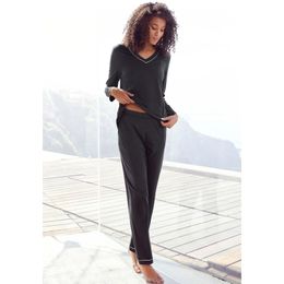 Vivance Dreams Damen Pyjama 2-teilig, 2 tlg. mit Kontrastpaspel-Details schwarz 32/34