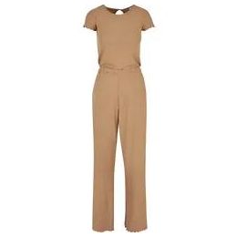 Jumpsuit Urban Classics "Urban Classics Damen Ladies Rib Wid Leg Jumpsuit", Damen, Gr. XS, US-Gr&ouml;&szlig;en, schwarztaupe, 95% Polyester, 5% Elasthan, unifarben, loose fit, Rundhals, Overalls Jumpsuit
