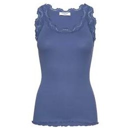Spitzentop rosemunde "Babette Silk Top mit Seide", Damen, Gr. XXL, jeansblau, Feinstrick, Obermaterial: 70% Seide, 30% Baumwolle, k&ouml;rpernah h&uuml;ftbedeckend, Rundhals, Tops Spitzentop, Vintage-Spitzenbesatz, mit Rundhalsausschnitt, hoher Seidenanteil