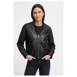Lederjacke Mauritius "MWThilda", Damen, Gr. XXL (44), schwarz, Obermaterial: 100% Schafsleder. Futter: 100% Baumwolle. &Auml;rmelfutter: 100% Polyester, unifarben, oversize h&uuml;ftbedeckend, angesetztes B&uuml;ndchen mit Druckknopf,mit Schlitz, Jacken, Bomberjacke im Oversize Fit