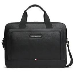 Laptoptasche Tommy Hilfiger "TH CENTRAL COMPUTER BAG", Gr. B/H/T: 39cm x 28cm x 5,5cm, schwarz, Lederimitat, Taschen Laptoptasche, Unisex Gesch&auml;ftstasche, Notebooktasche mit zus&auml;tzlichem Tragegriff