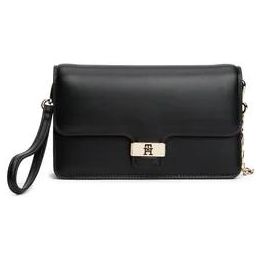 Clutch Tommy Hilfiger "TH HERITAGE CLUTCH", Damen, Gr. B/H/T: 20,5cm x 12cm x 6cm, schwarz, Lederimitat, Taschen, Minibag, Abendtasche, Umh&auml;ngetasche mit goldfarbener Umh&auml;ngkette